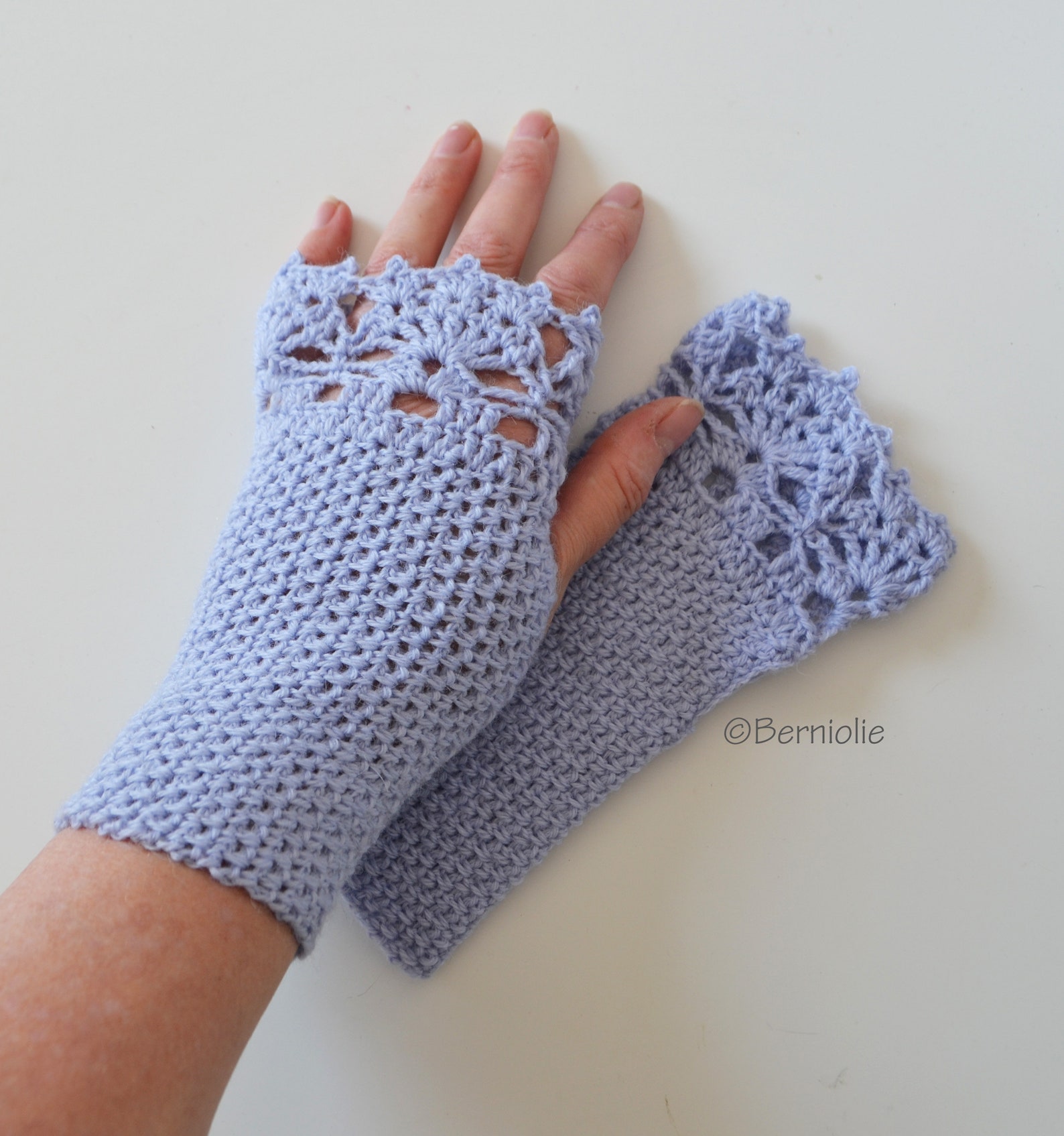 Ice Blue Wool/alpaca Gloves With Lace Crochet Trim Wrist - Etsy