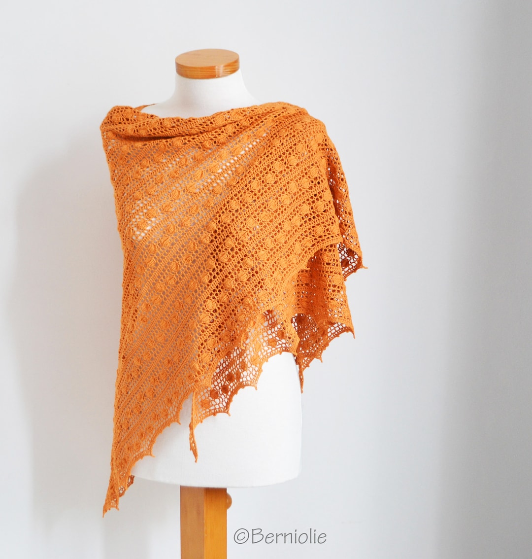 Crochet Shawl, Orange Shawl, Orange Lace Shawl, Lace Crochet Shawl ...