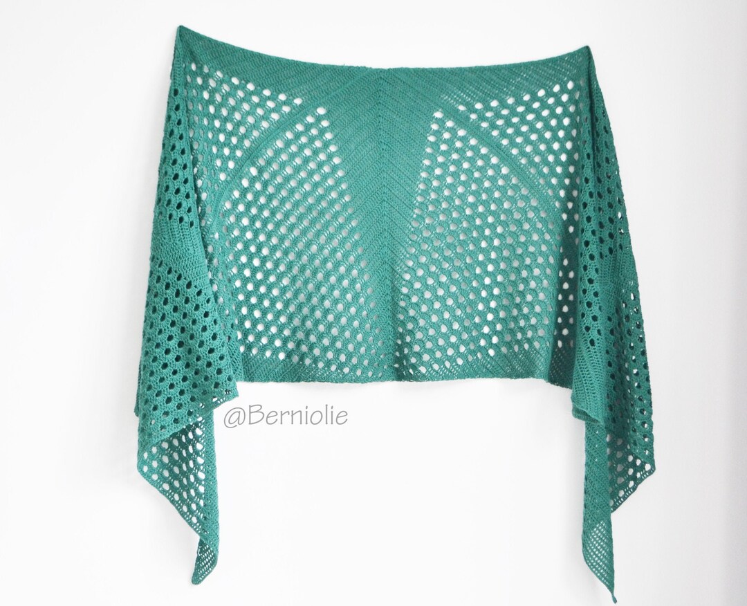 Crochet Shawl, Green, Trapeze Shape, Green Scarf, Cotton Shawl, Lace ...