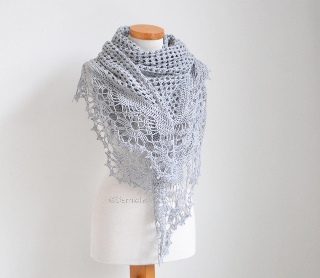 Crochet Shawl, Light Gray / Grey, Gray Lace Shawl, Crochet Wrap, Cotton ...
