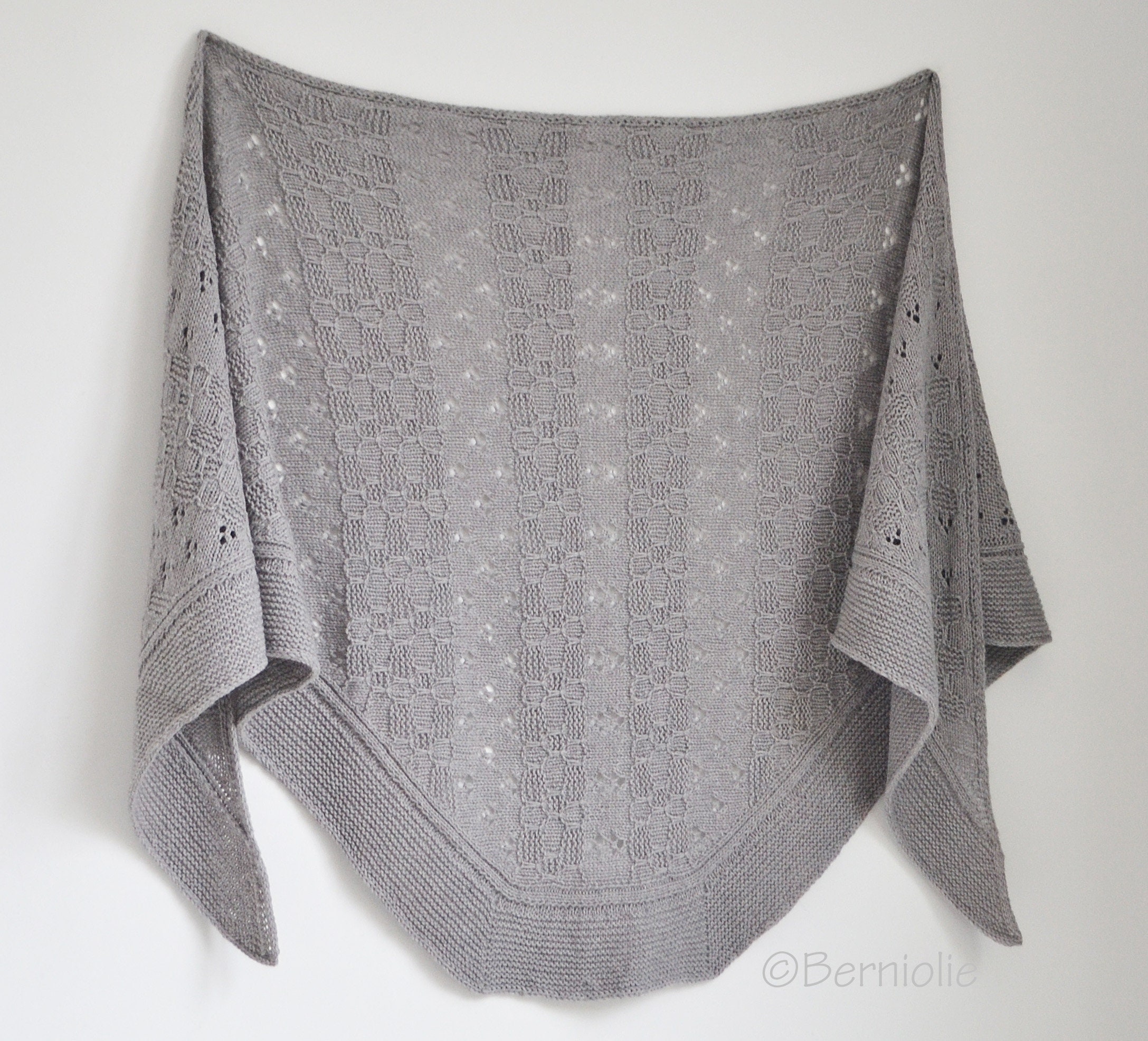 Knitted Shawl, Triangle, Knit Scarf, Wrap, Merino Wool Blend Wrap, Grey ...