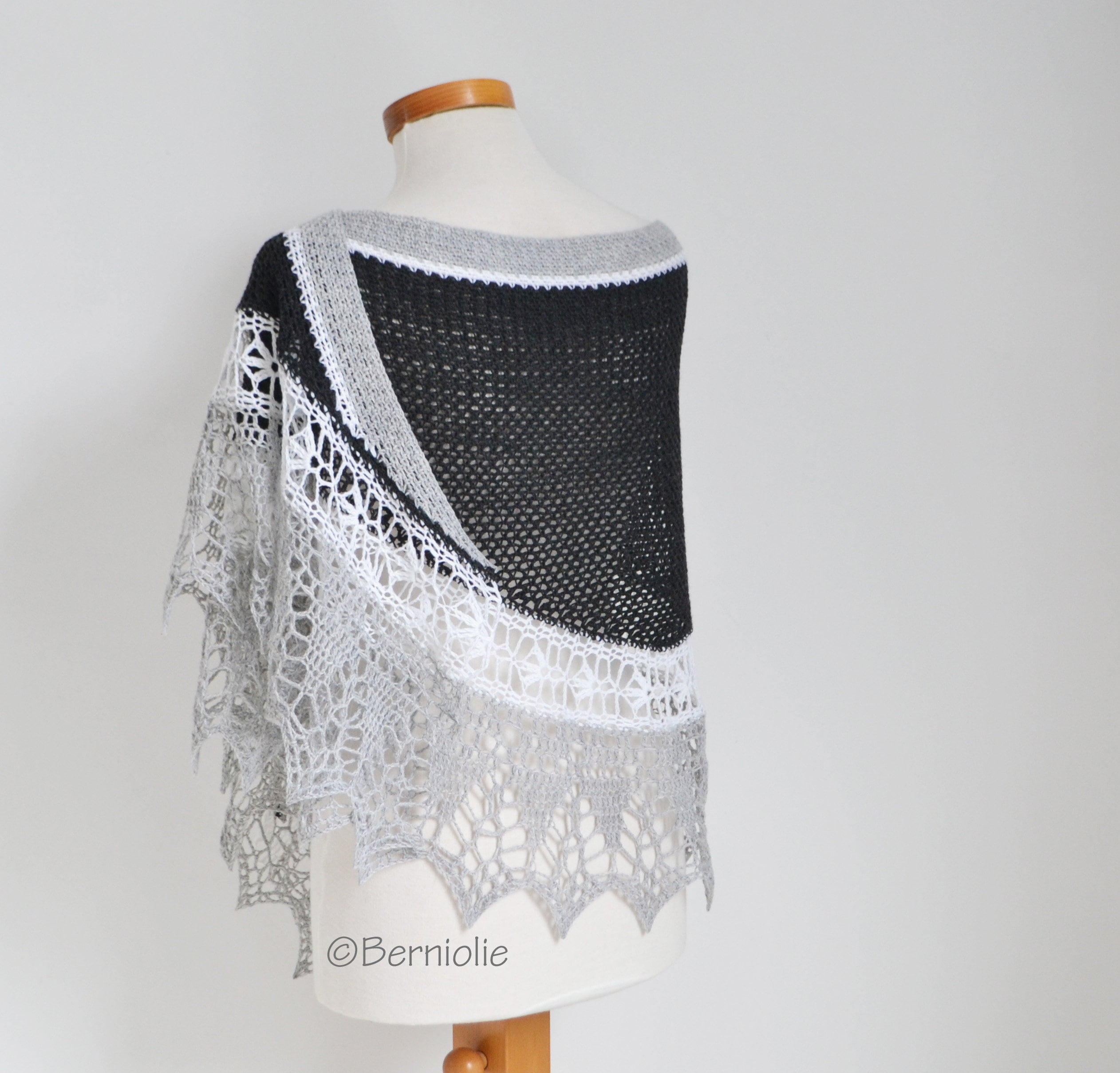 Crochet Lace Shawl, Scarf, Lace, Anthracite, White, Gray, R684 - Etsy