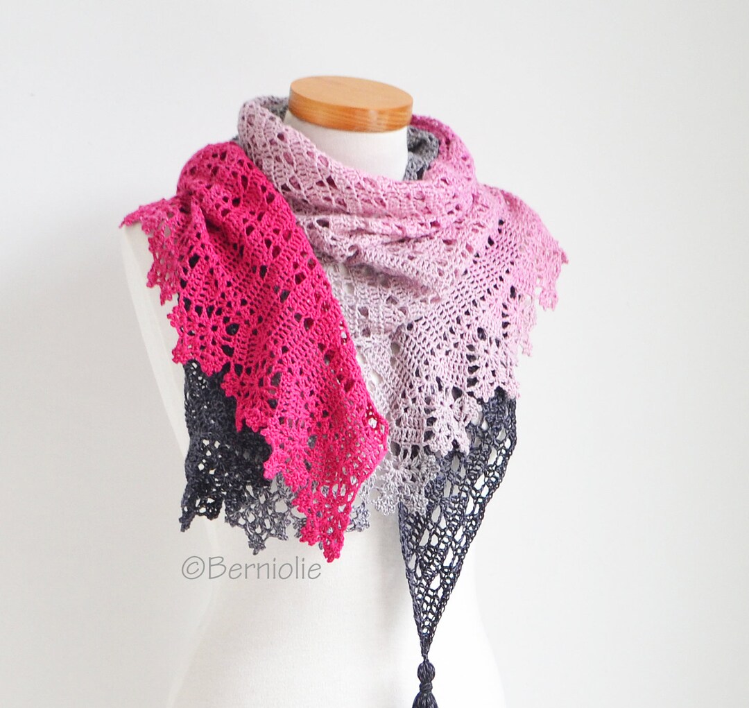 Lace Crochet Shawl, Pink Grey Gradient Cotton Scarf, A1133 - Etsy