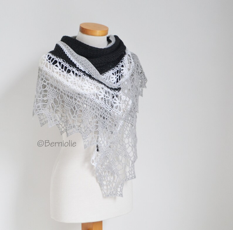 Crochet Lace Shawl, Scarf, Lace, Anthracite, White, Gray, R684 - Etsy