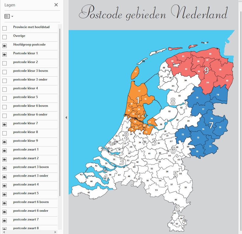 Postal Code Map Netherlands | Vector Postcode Map Netherlands | Digital ...