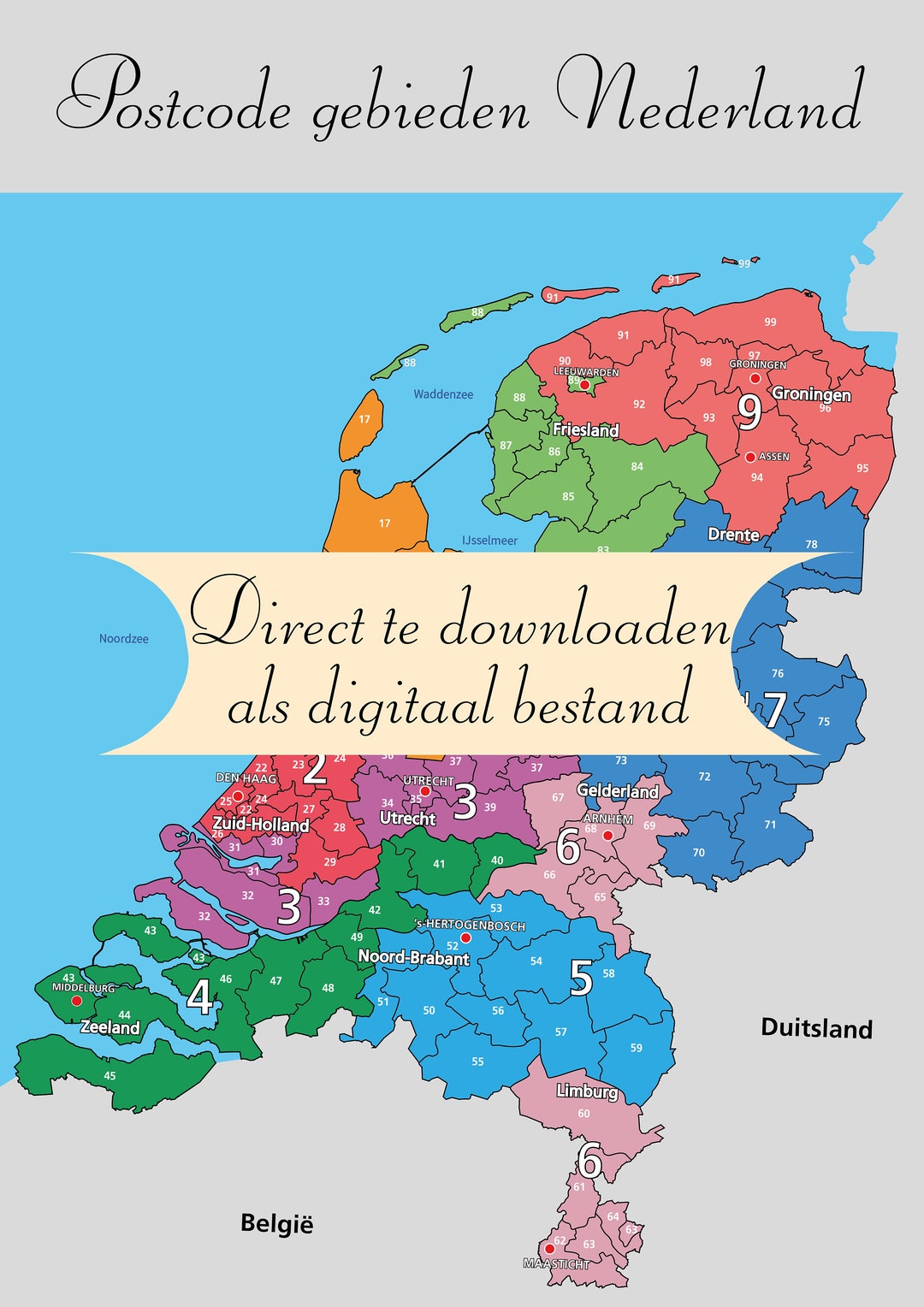 Postal Code Map Netherlands | Vector Postcode Map Netherlands | Digital ...