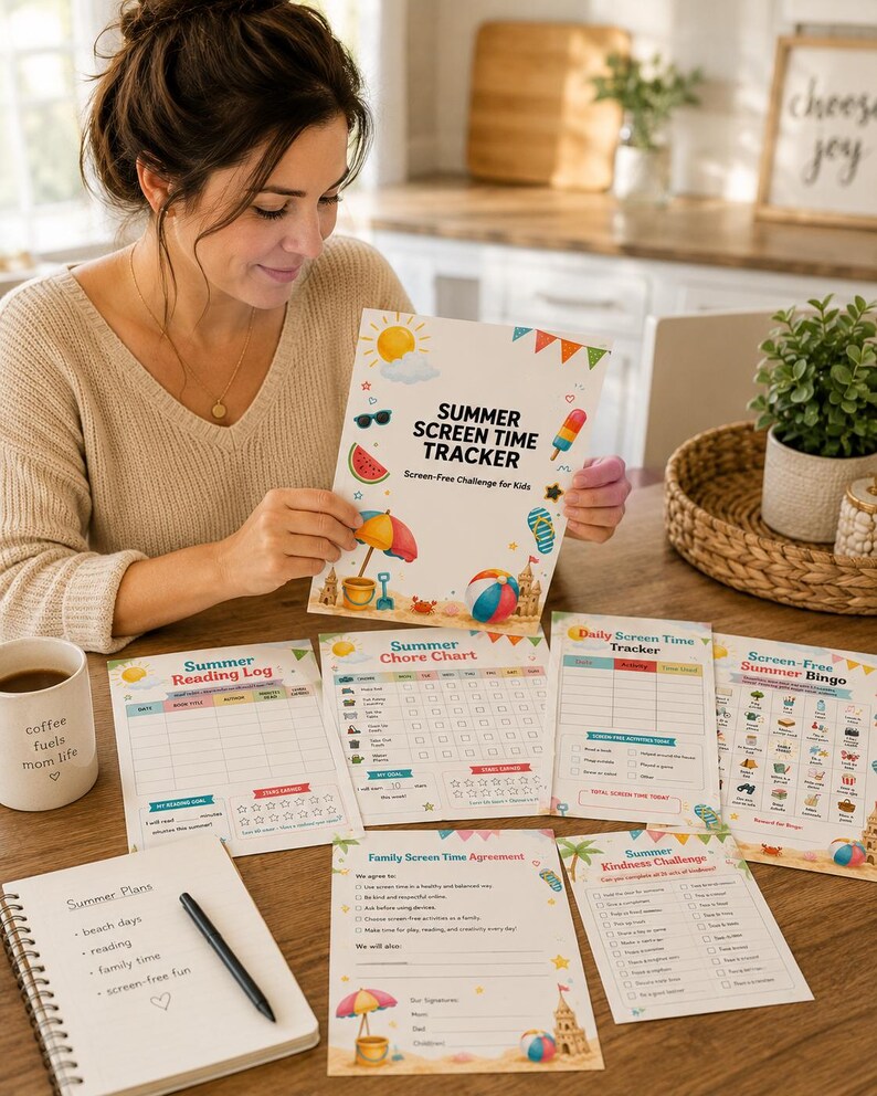 Summer Screen Time Tracker Bundle for Kids Ages 6-12 (digital Download ...