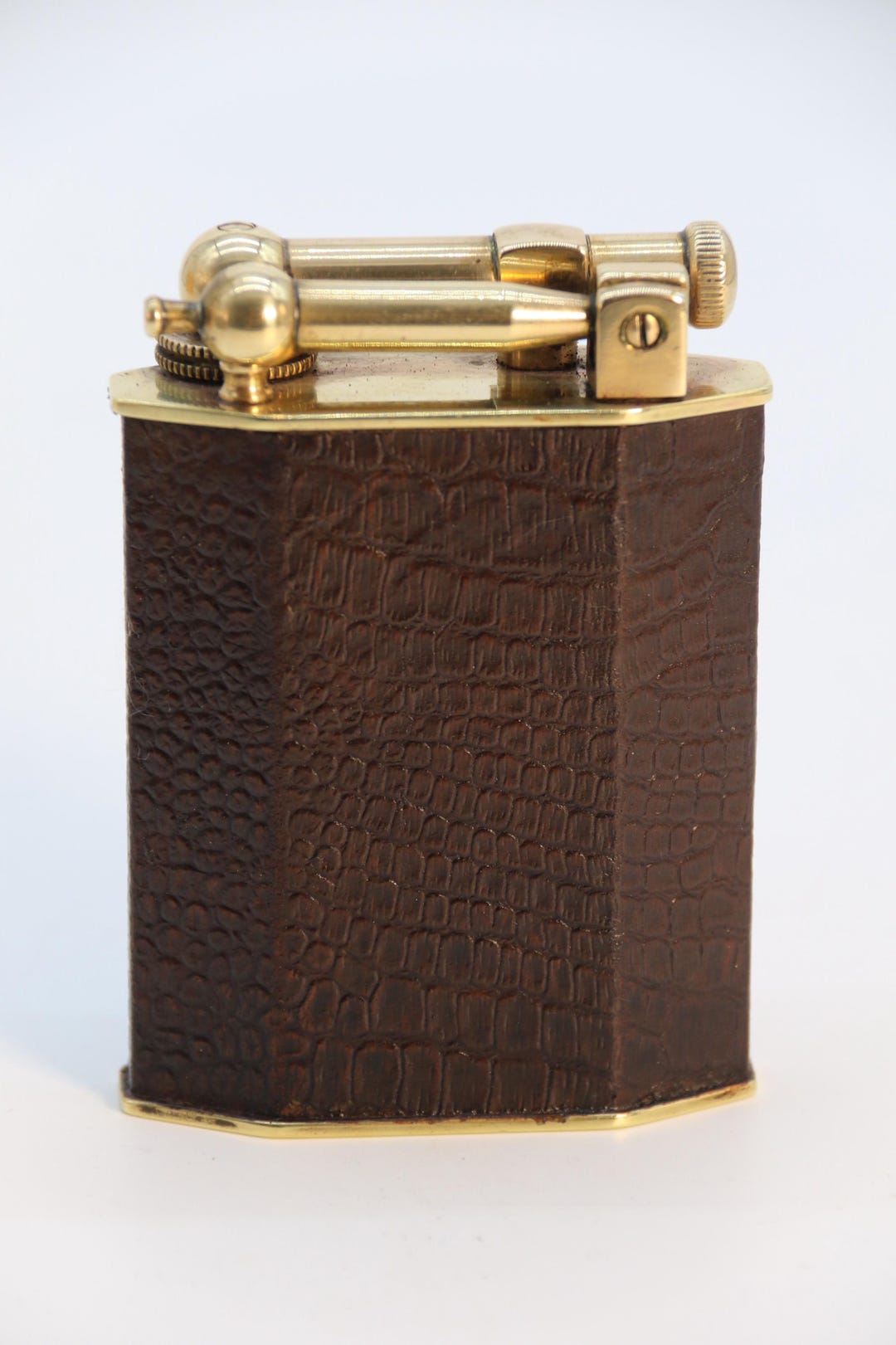 Vintage Art Deco Table Lighter Made From Brass and Leather, French ...