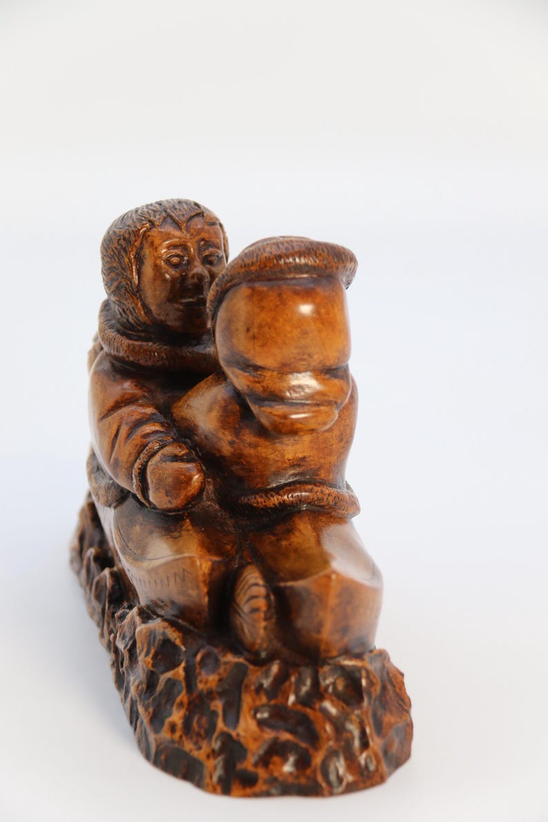 Vintage Canadian Inuit Folk Art Hand Made Wood Carving Circa 1930 - Etsy