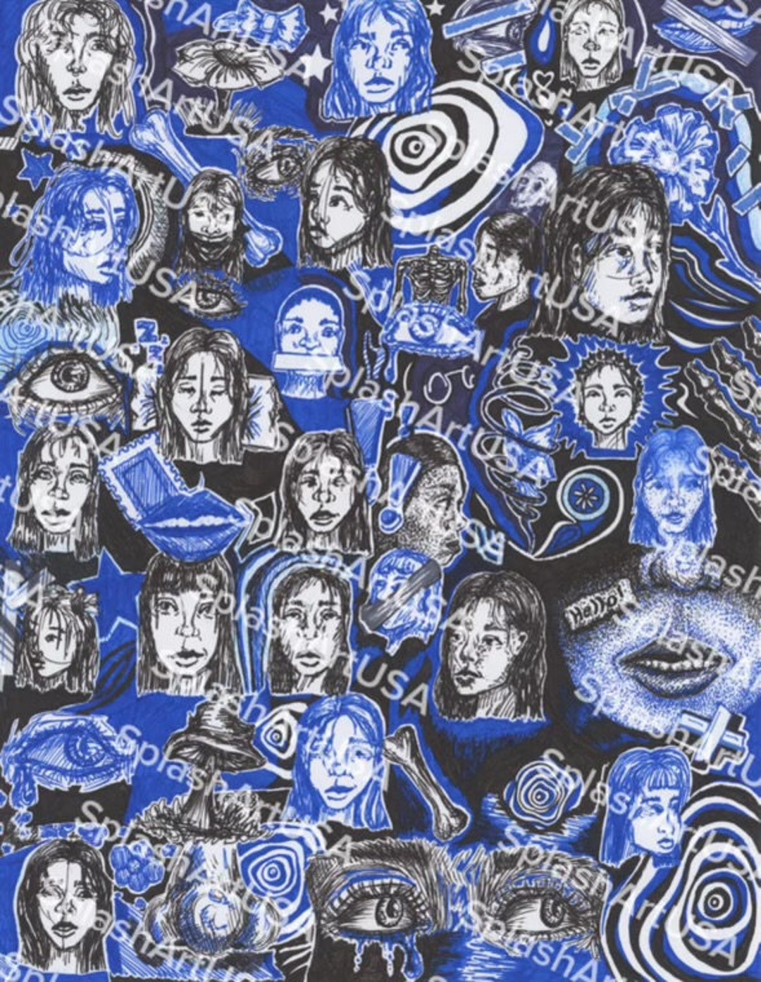 Faces, Highlights in Blue and Black, 2024 - Etsy