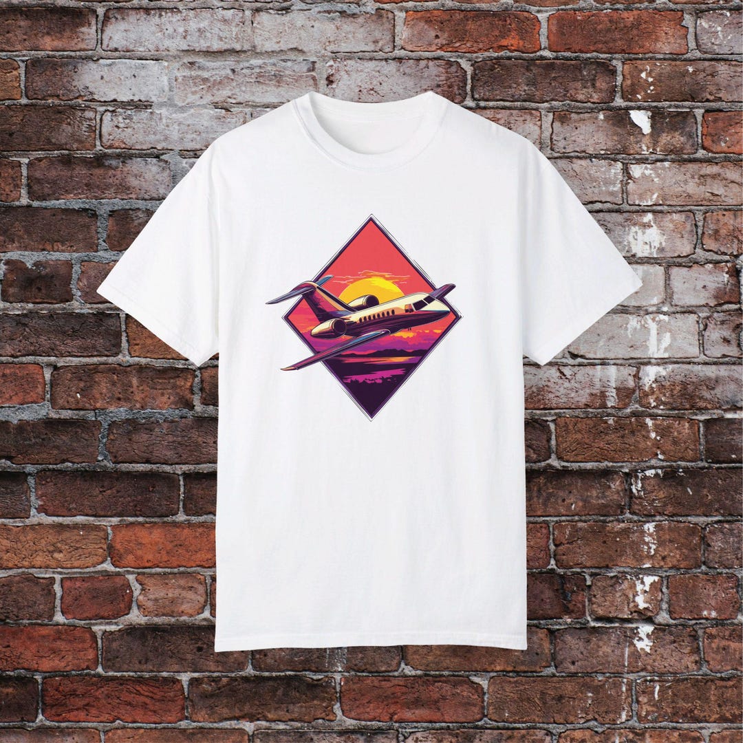 Synthwave Plane T-shirt, Retro Aviation Graphic, 80s Sunset Design ...