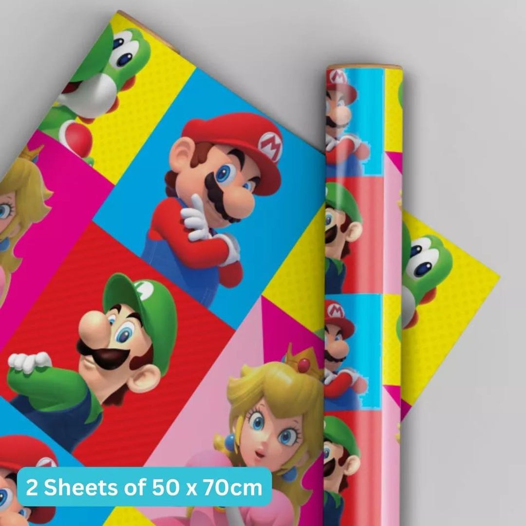2 Sheets Super Mario Gift Wrapping Paper, Birthday Paper, Gift Wrap for ...
