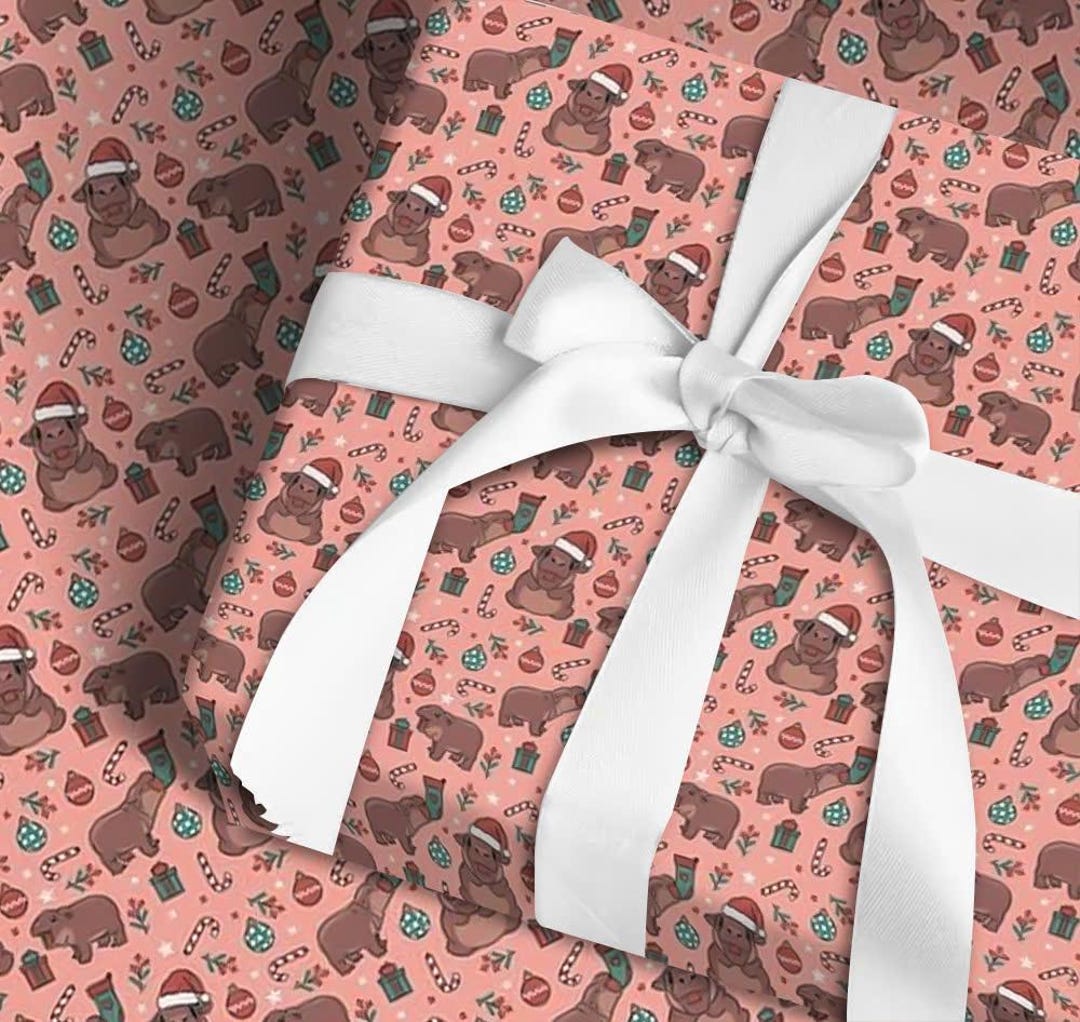 Custom Christmas Moo Deng Wrap Paper, Baby Hippo Wrap Paper, Christmas ...