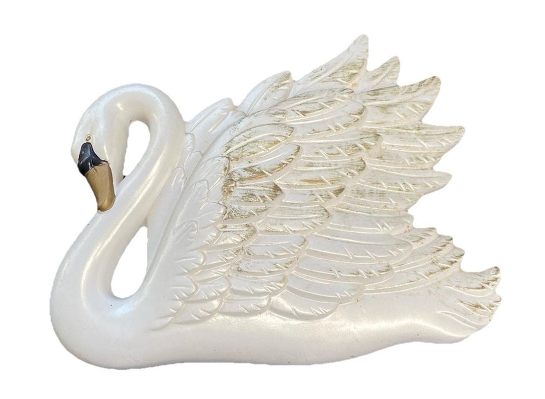 Vtg Chalkware Swan White Gold Brushed Plaster Wall Decor 1968 Miller ...