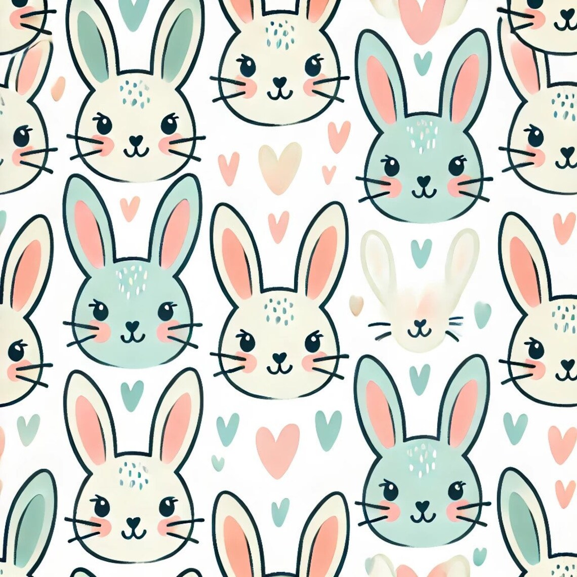 Cute Rabbit, 5 Pics, Pastel, Cartoon, Seamless Pattern, Digital Print ...
