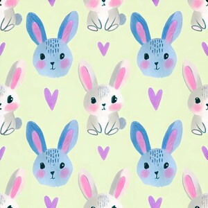 Cute Rabbit, 5 Pics, Pastel, Cartoon, Seamless Pattern, Digital Print ...