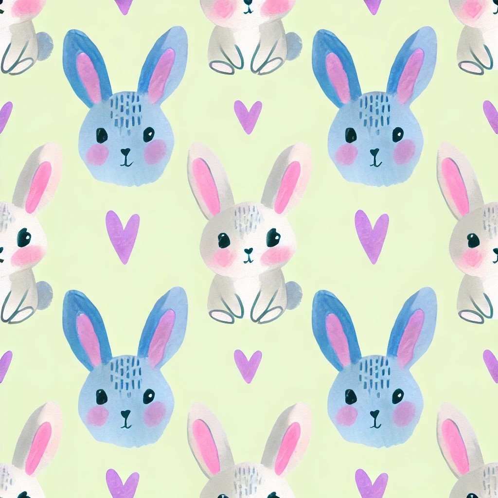 Cute Rabbit, 5 Pics, Pastel, Cartoon, Seamless Pattern, Digital Print ...
