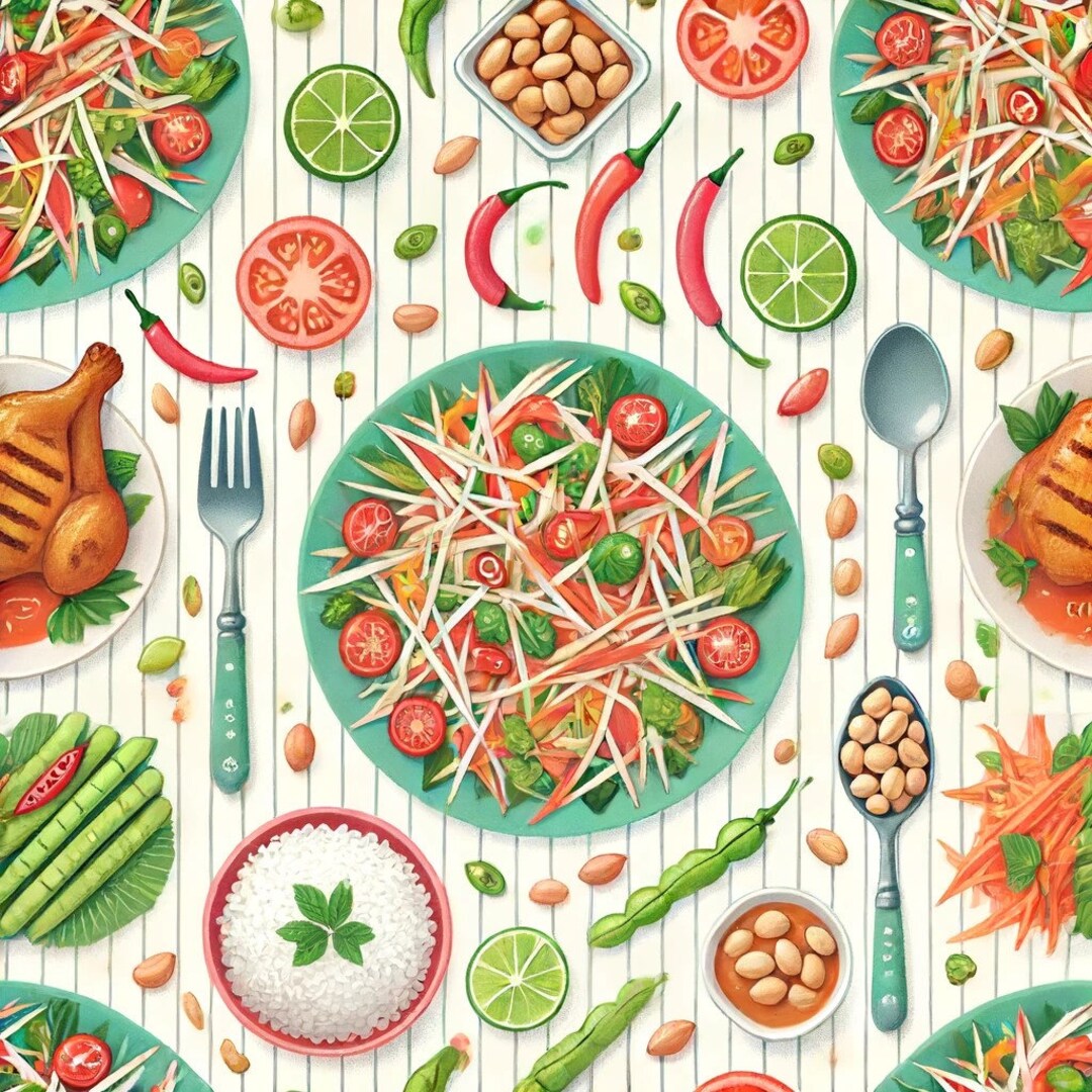Thai Food, 3 Pics, Seamless Pattern, Digital Print - Etsy