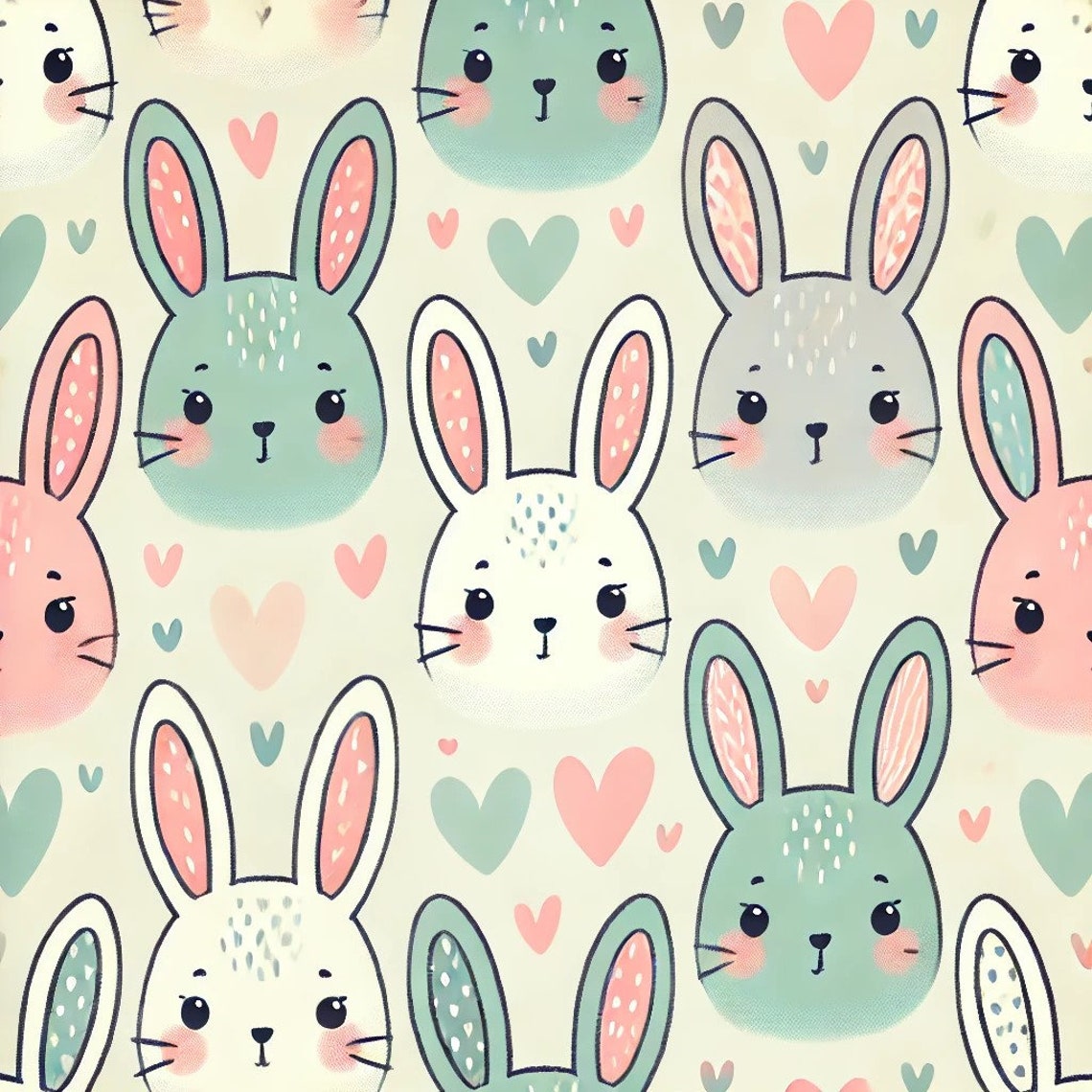 Cute Rabbit, 5 Pics, Pastel, Cartoon, Seamless Pattern, Digital Print ...