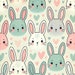 Cute Rabbit, 5 Pics, Pastel, Cartoon, Seamless Pattern, Digital Print ...