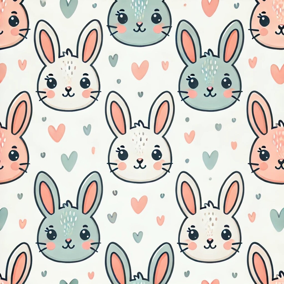 Cute Rabbit, 5 Pics, Pastel, Cartoon, Seamless Pattern, Digital Print ...