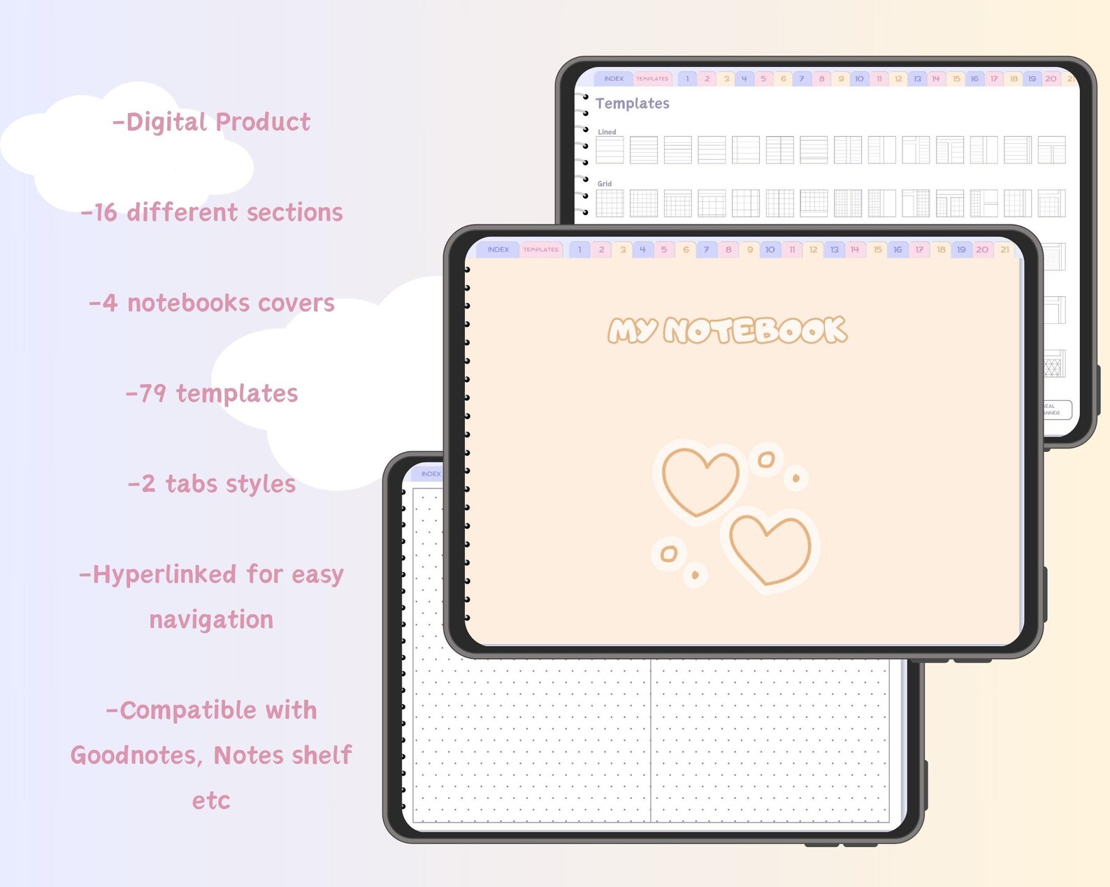 Tricolor Pastel Digital Notebook, iPad Student Notes (digital Download ...