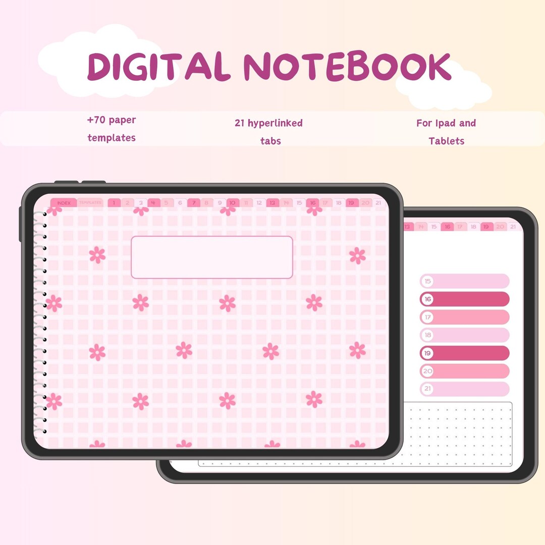 Pink Pastel Digital Notebook, Undated Student iPad Template (digital ...