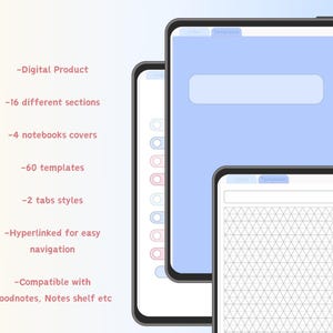 Digital Undated Notebook, Blue & Pink Theme, Cute Digital Notebook ...