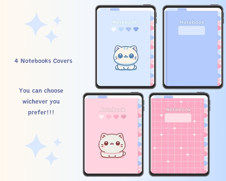 Blue & Pink Digital Student Notebook, Goodnotes Compatible (digital ...