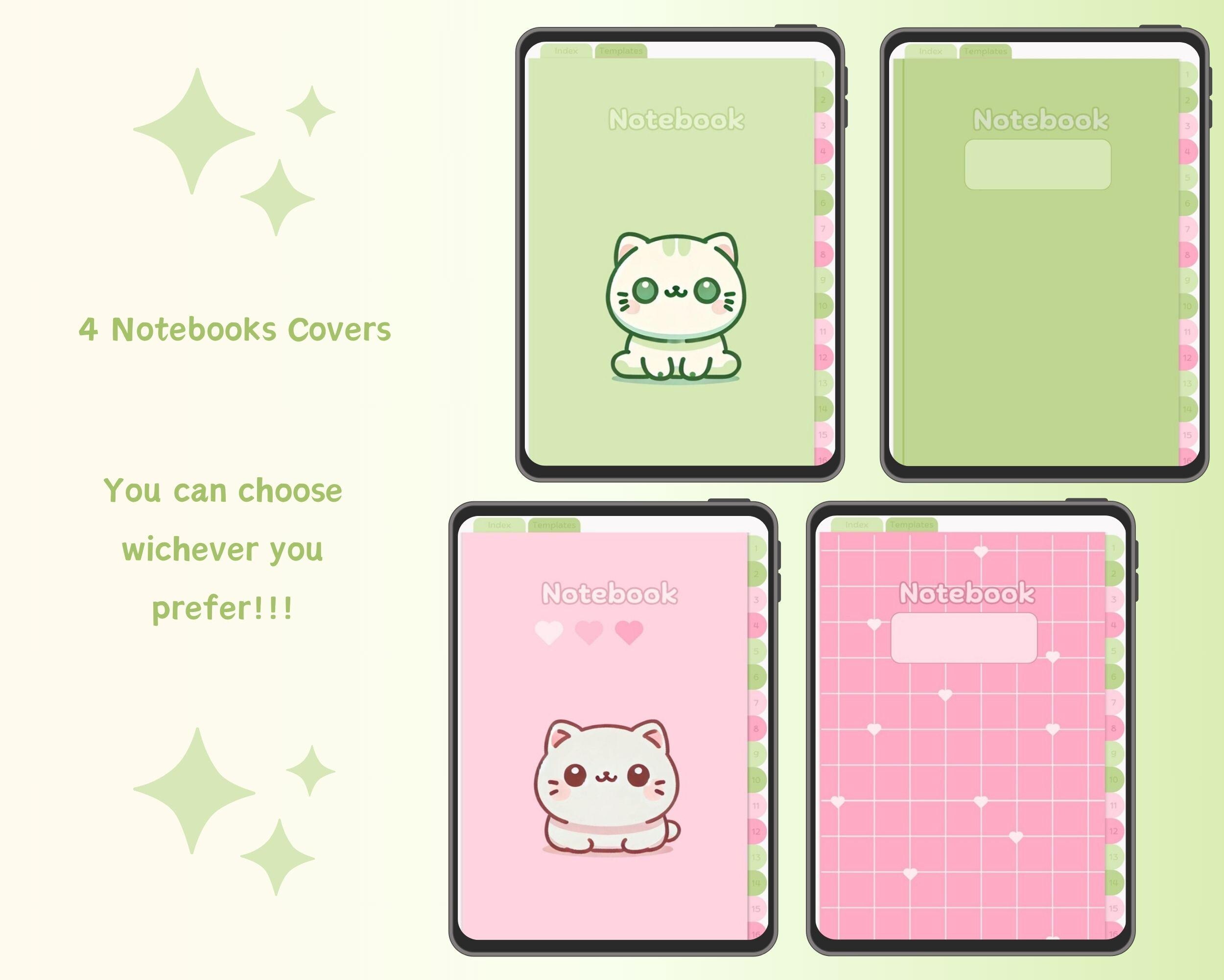 Digital Undated Notebook, Green & Pink Theme, Cute Digital Notebook ...