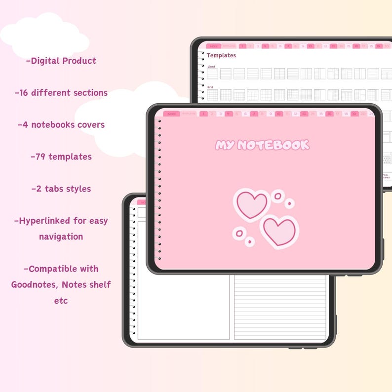 Pink Pastel Digital Notebook, Undated Student iPad Template (digital ...