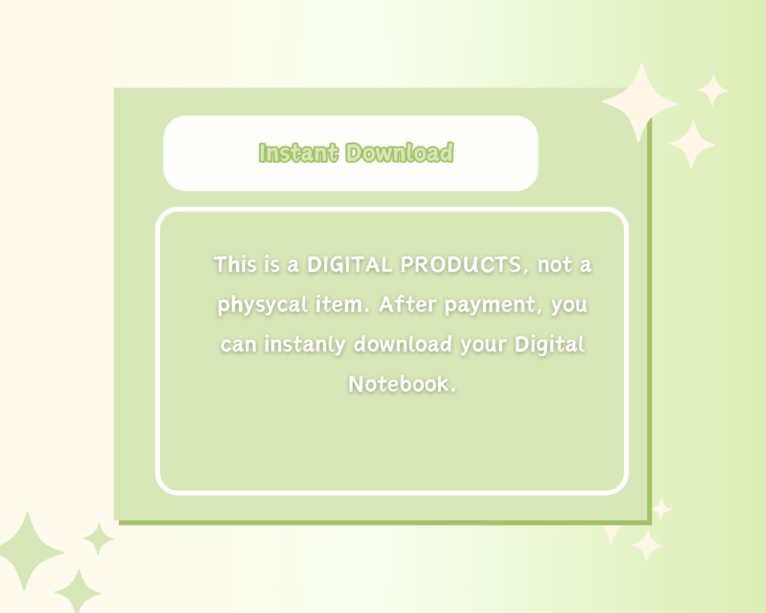 Digital Undated Notebook, Green & Pink Theme, Cute Digital Notebook ...