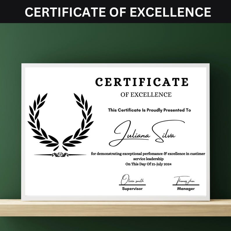 Editable Certificate of Excellence Template, Award Certificate ...