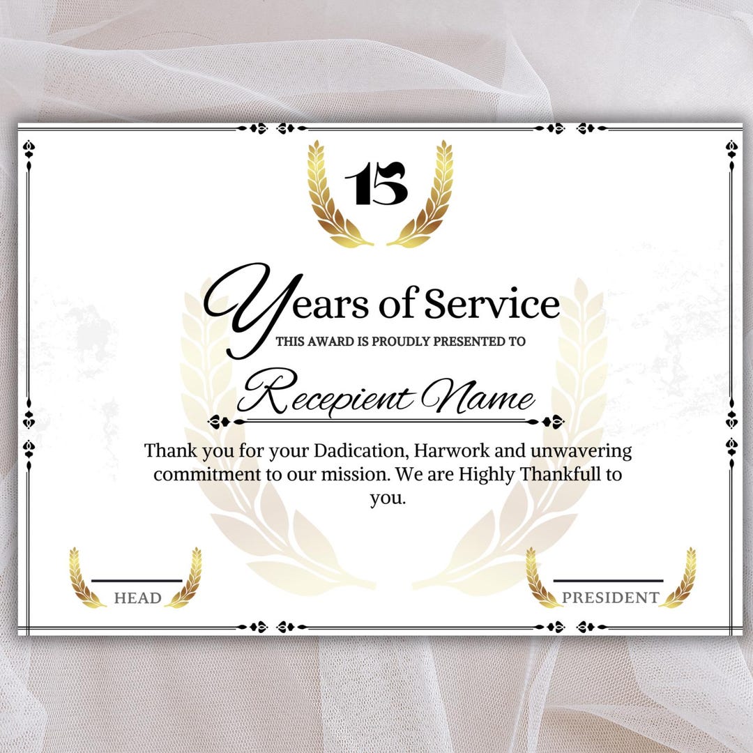 Editable Years of Service Award Certificate, Employee Work, Anniversary ...