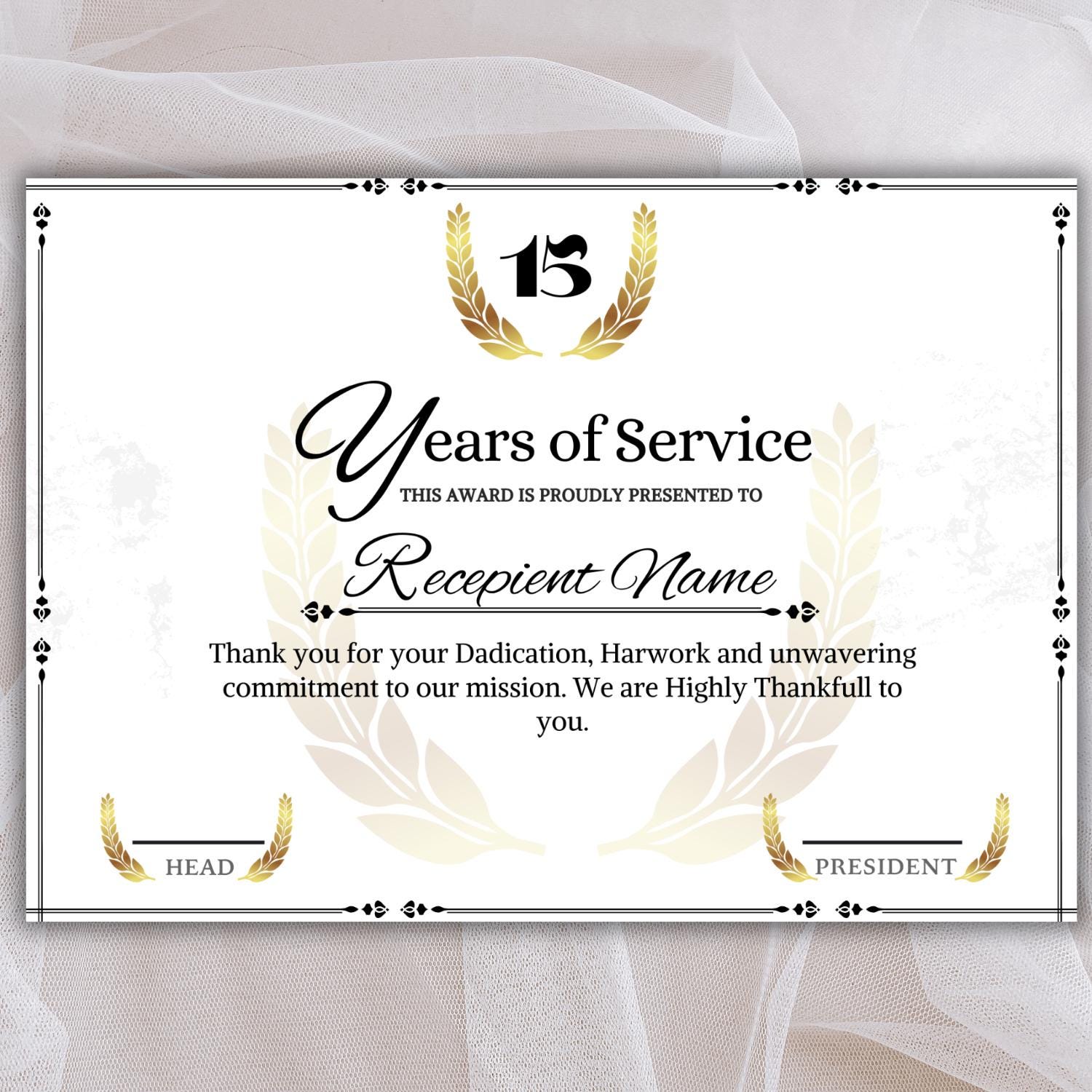 Editable Years of Service Award Certificate, Employee Work, Anniversary ...