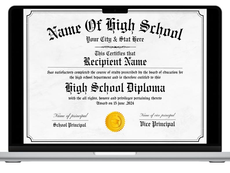 Printable High School Diploma Template, Graduation Diploma, School ...