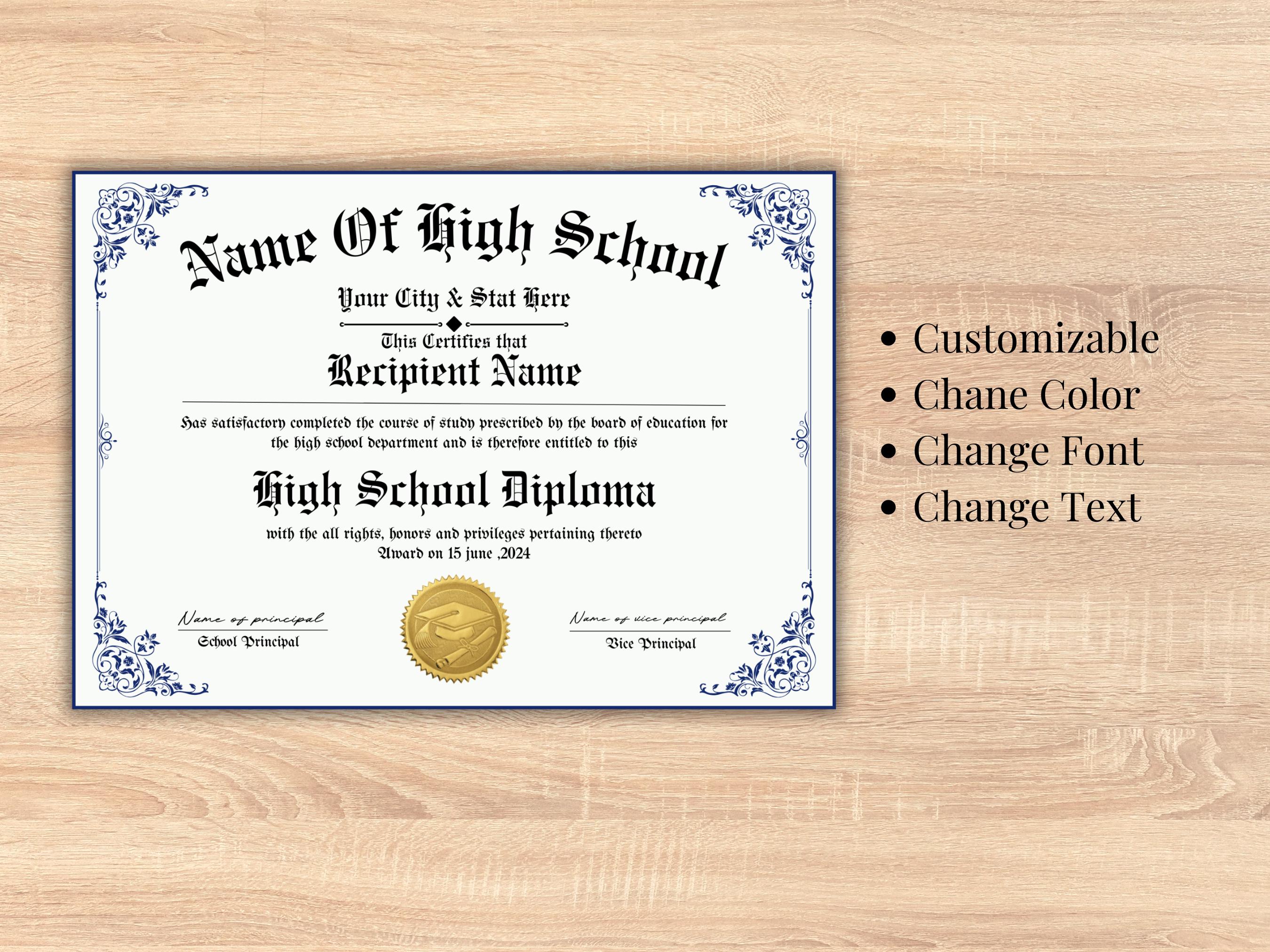 Printable High School Diploma Template, Homeschool Diploma Template ...