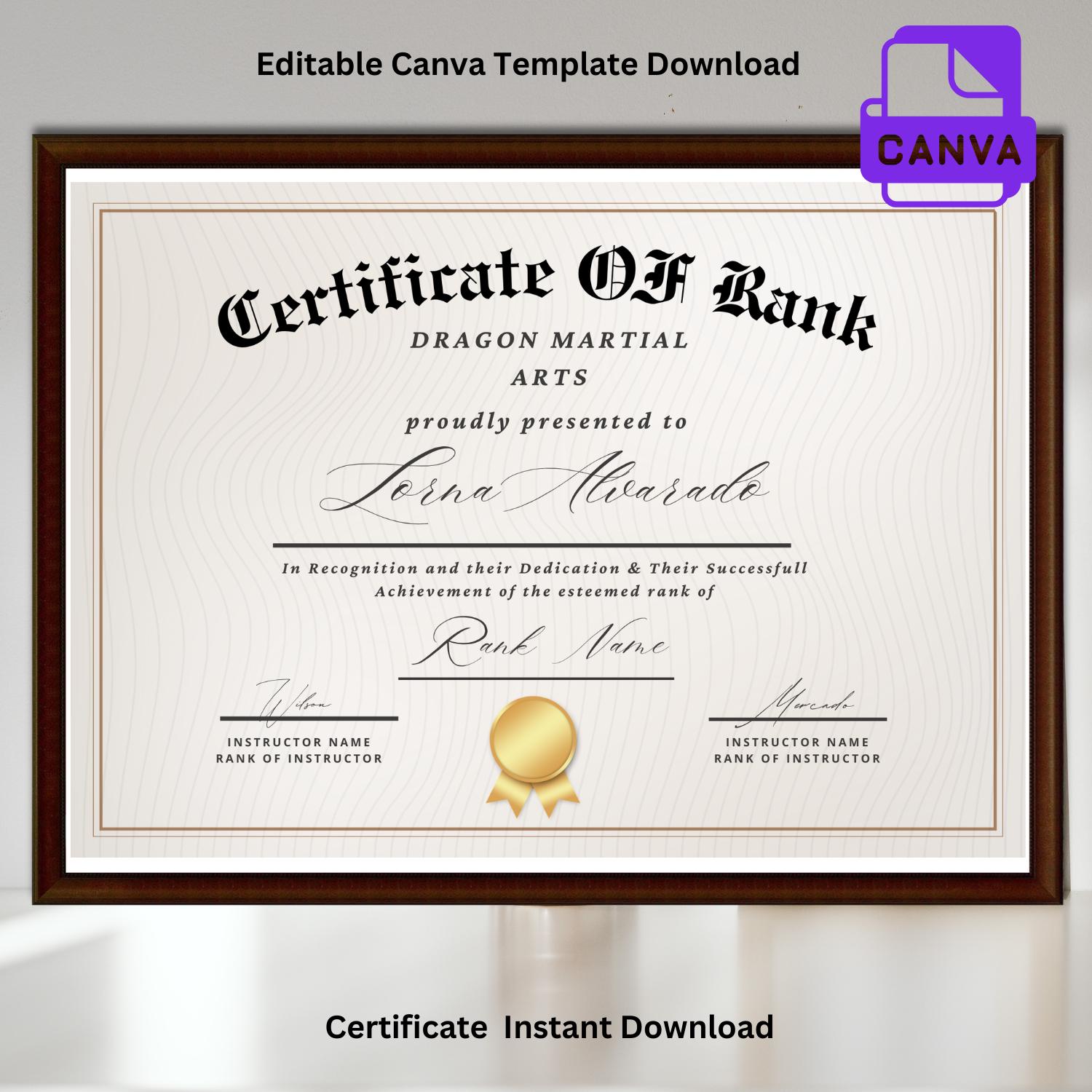 Editable Certificate of Rank Template, Rank Certificate, Printable ...
