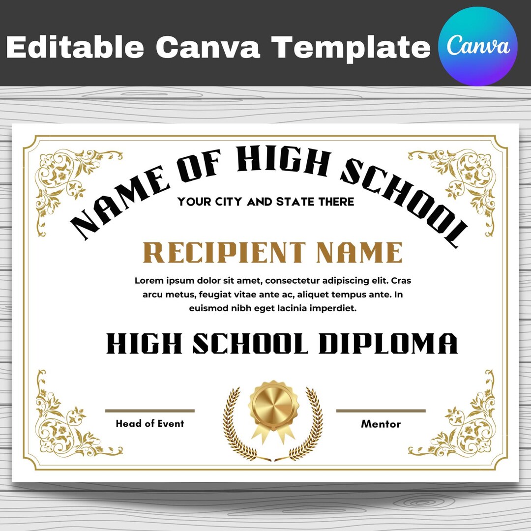 Printable High School Diploma, School Equivalency Diploma, Graduation ...