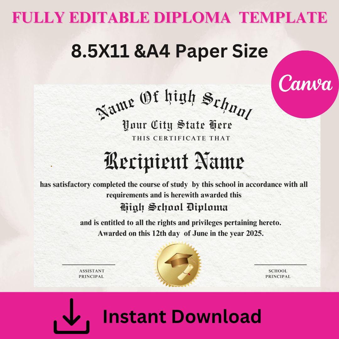 Editable High School Diploma Template, High School Diploma, Home School ...