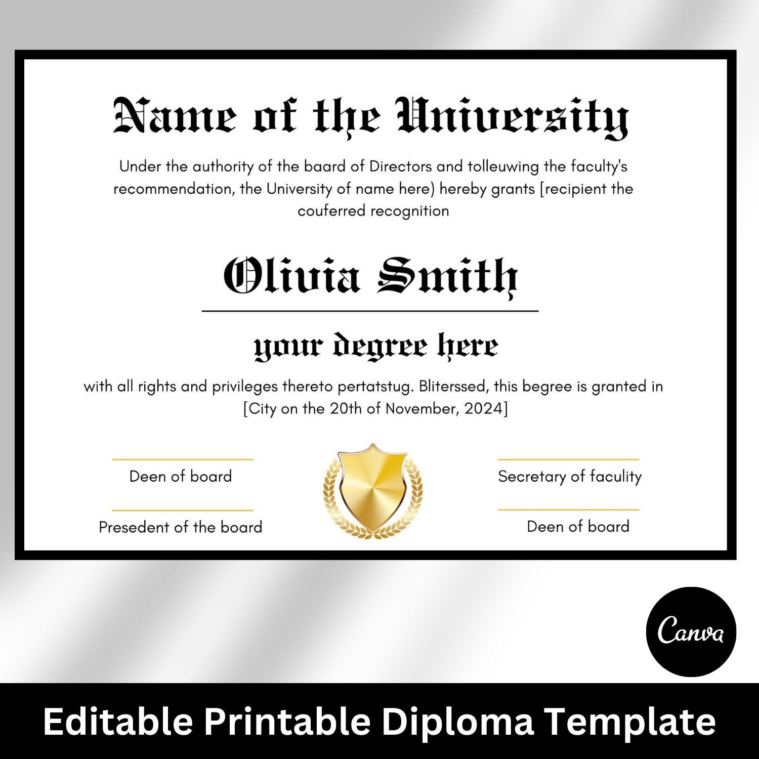 University Diploma, College Diploma, College Degree Template, Printable ...