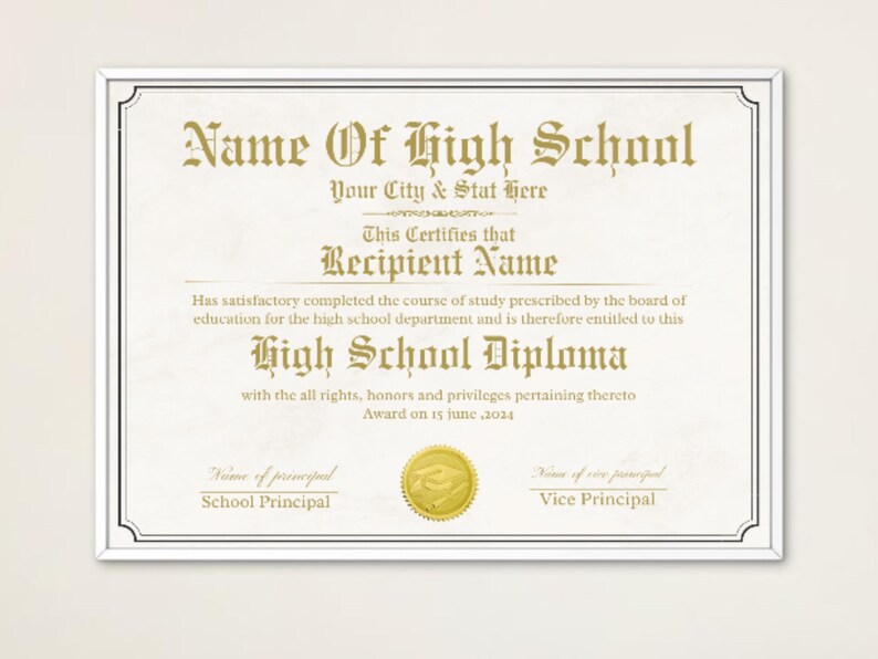 Printable High School Diploma Template, High School Diploma, School ...