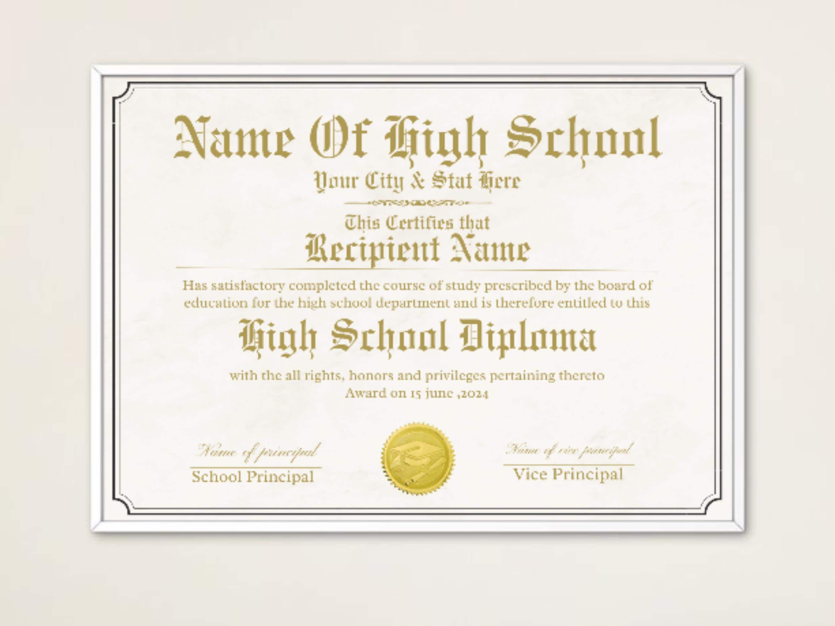 Printable High School Diploma Template, High School Diploma, School ...