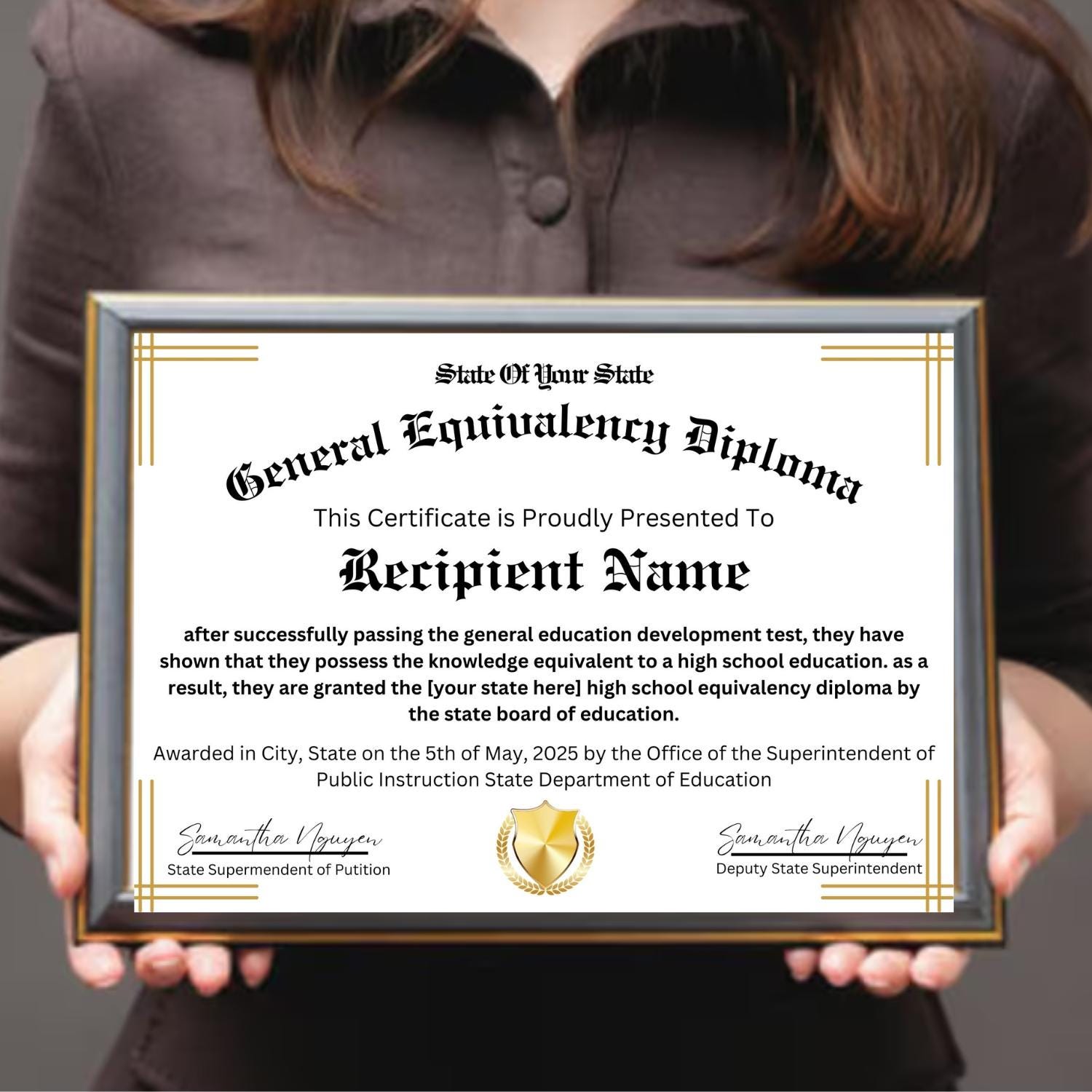 GED Diploma Certificate Template, GED Diploma Certificate With Gold ...