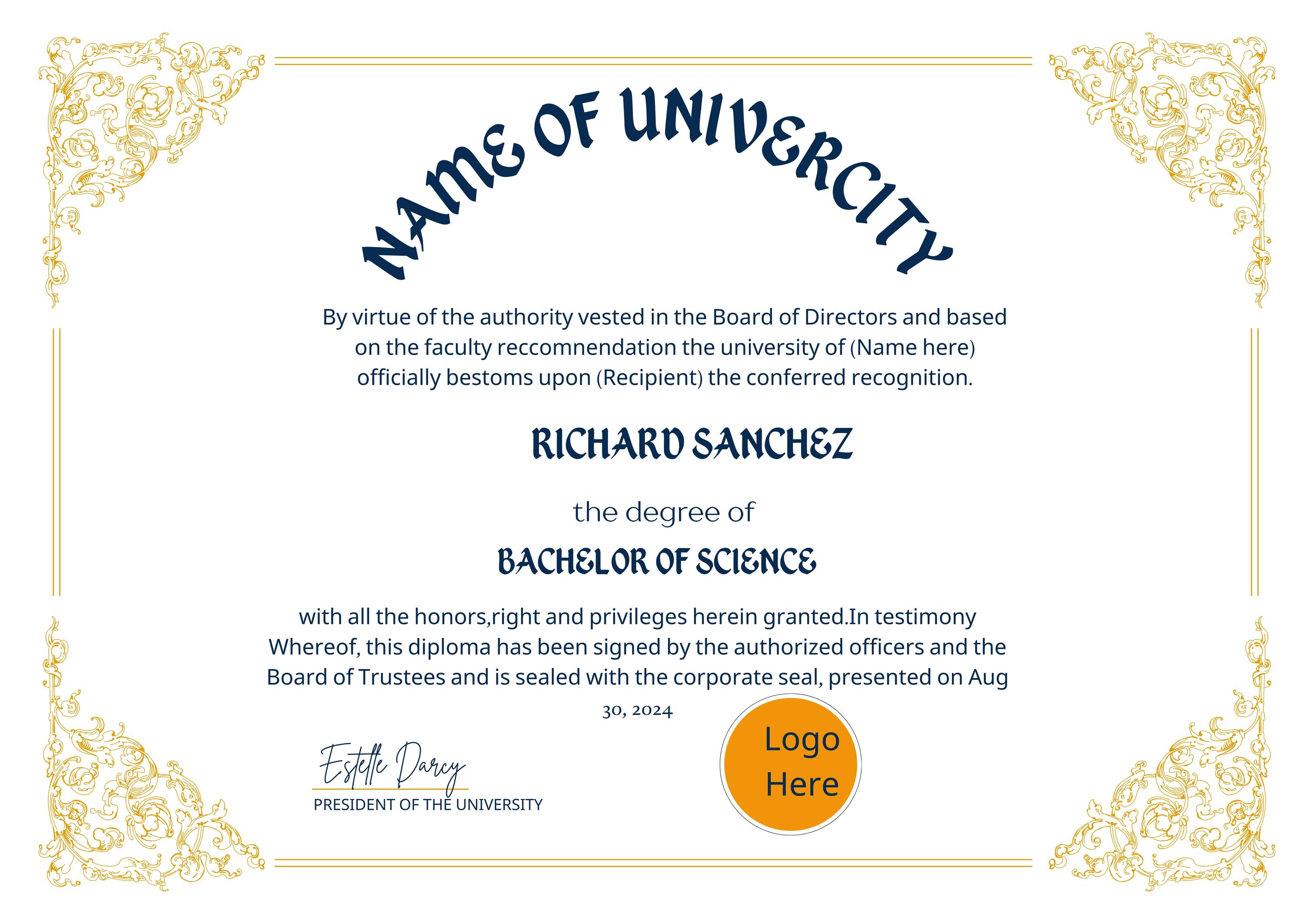 Doctorate Certificate Template