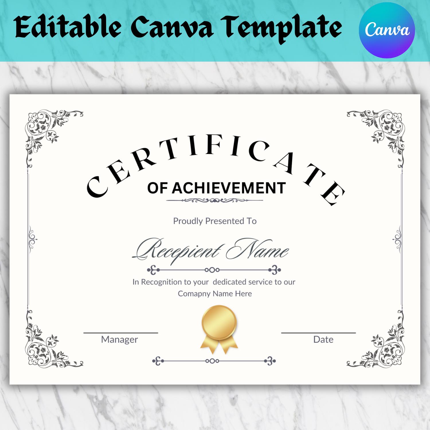 Editable Certificate of Achievement, Certificate Template, Well Done ...