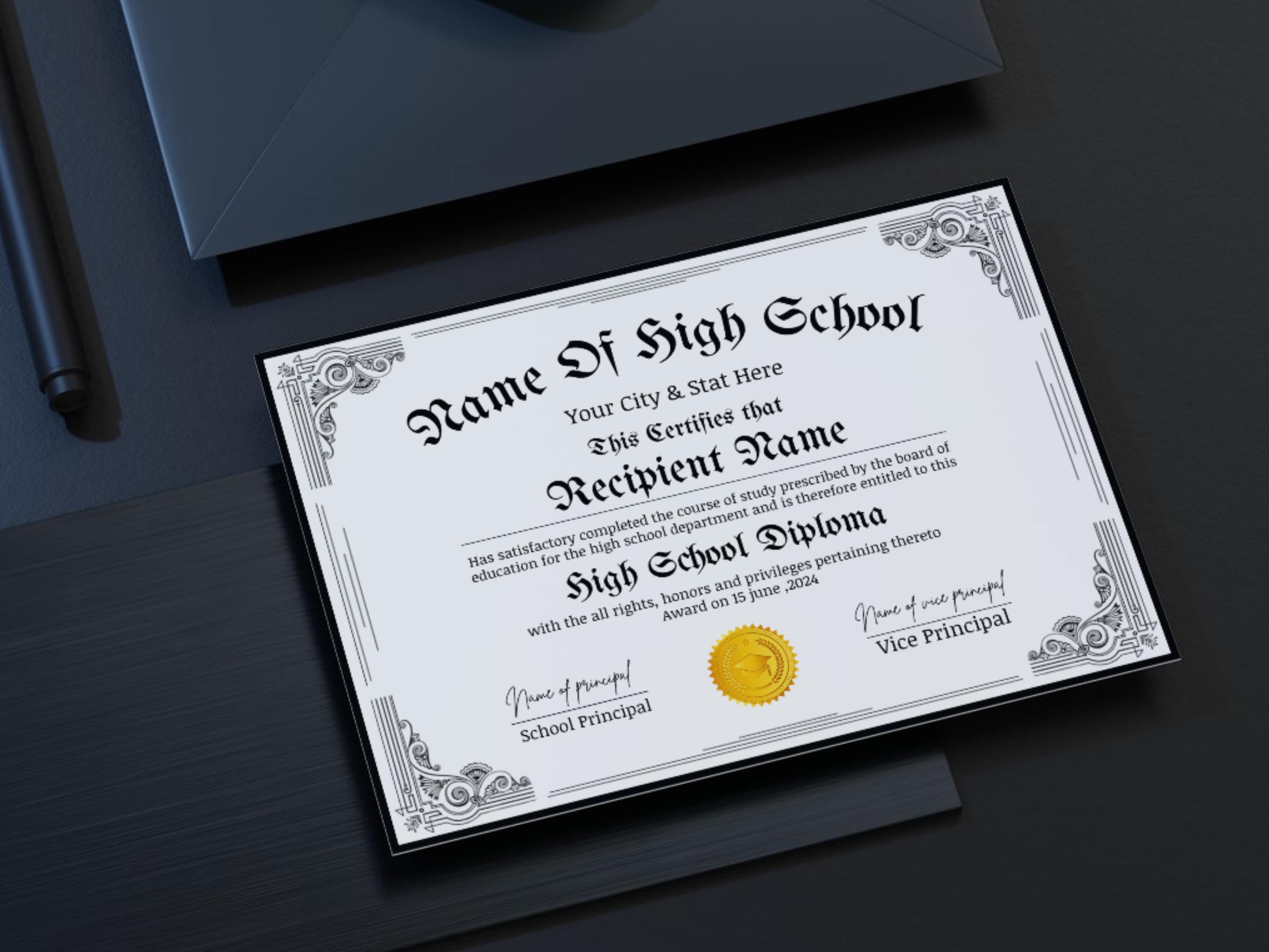 Printable High School Diploma Template, Homeschool Diploma Template ...