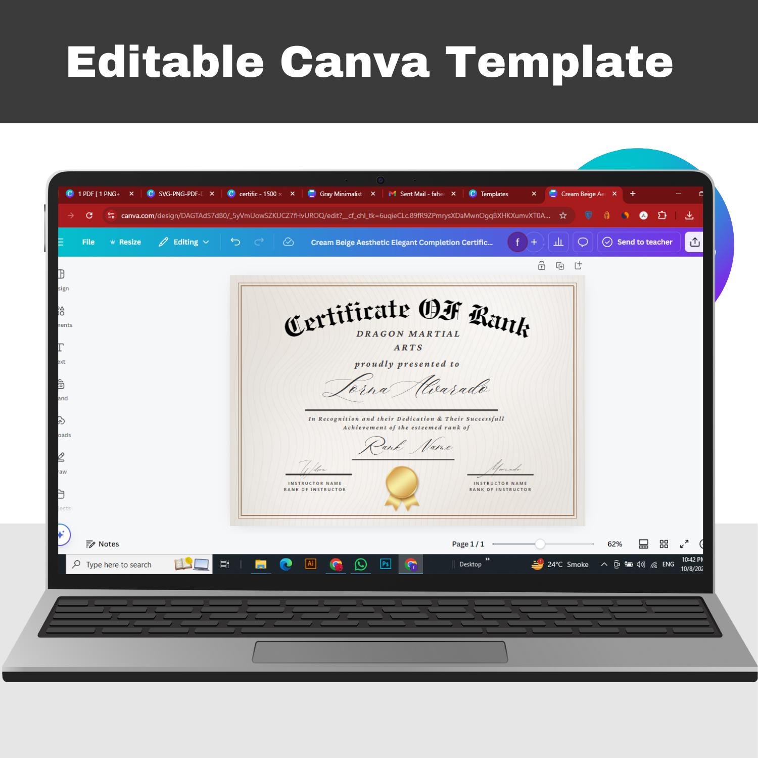 Editable Certificate of Rank Template, Rank Certificate, Printable ...