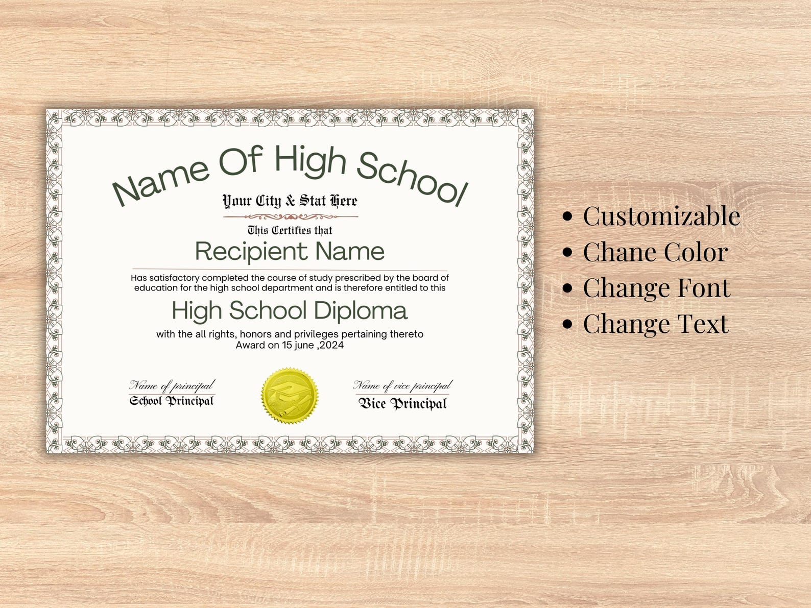 Printable High School Diploma Template, Homeschool Diploma Template ...