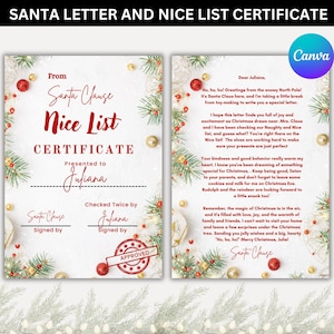 Editable Santa Letter and Nice List Certificate, Personalized Letter ...